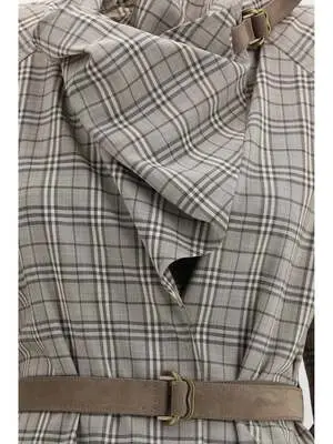 Burberry Wool Check Dress With Shawl Collar And Belted Waist