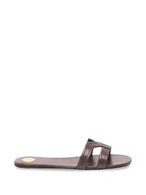 Saint Laurent Mabrouka Smooth Leather Slides - Brown