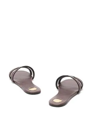 Saint Laurent Mabrouka Smooth Leather Slides - Brown