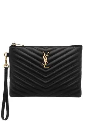 Saint Laurent Leather Matelassé Cassandre Pouch - Black