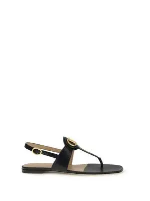Valentino Garavani Leather Thong Sandals With Vlogo Signature - Black