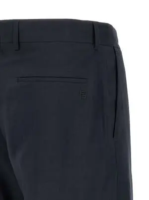 Fendi Tailored Wool Canvas Trousers With Ff Selleria Embroidery - Blue