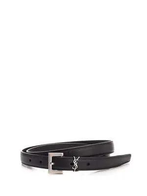 Saint Laurent Leather Belt With Silver Buckle - Black