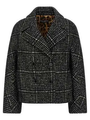Dolce & Gabbana Houndstooth Patterned Virgin Wool Blend Short Coat