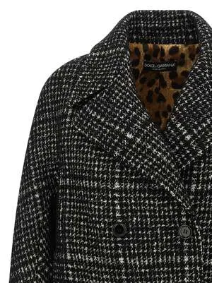Dolce & Gabbana Houndstooth Patterned Virgin Wool Blend Short Coat