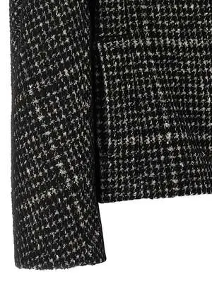 Dolce & Gabbana Houndstooth Patterned Virgin Wool Blend Short Coat
