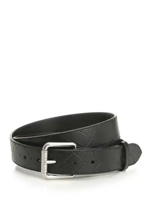 Bottega Veneta Intrecciato Stamp Leather Belt - Black