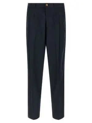Brunello Cucinelli Cotton Pleated Chinos - Blue