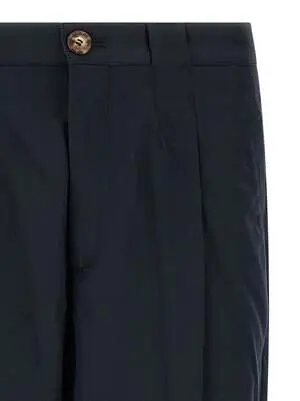 Brunello Cucinelli Cotton Pleated Chinos - Blue