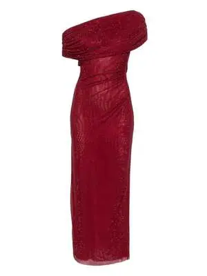 SELF-PORTRAIT Draped Embellished Midi Dress - Red