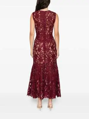 SELF-PORTRAIT Sleeveless Lace Midi Dress With Belt Detail