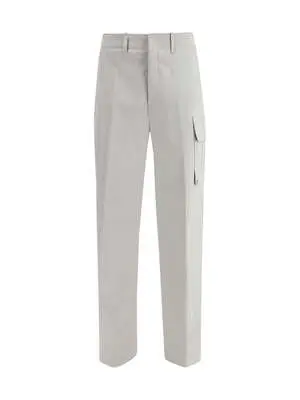 Fendi Cargo Trousers In Stretch Cotton Gabardine - Silver