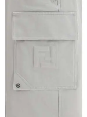 Fendi Cargo Trousers In Stretch Cotton Gabardine - Silver