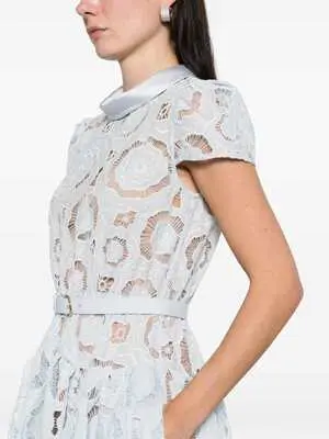 SELF-PORTRAIT Floral Lace Midi Dress - Blue