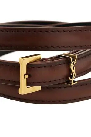 Saint Laurent Skinny Leather Belt With Logo Buckle