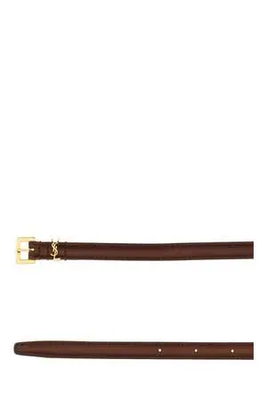 Saint Laurent Skinny Leather Belt With Logo Buckle