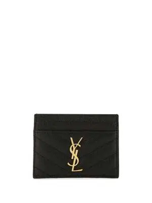 Saint Laurent Cassandre Matelassé Card Case In Grain De Poudre Leather - Black