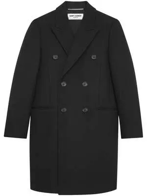 Saint Laurent Double Breasted Wool Coat - Black