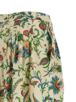 Etro Floral Pattern Cotton Poplin Pleated Skirt