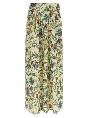 Etro Floral Pattern Cotton Poplin Pleated Skirt