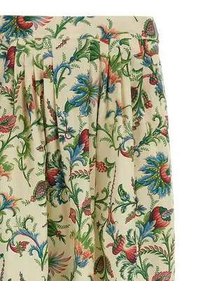 Etro Floral Pattern Cotton Poplin Pleated Skirt