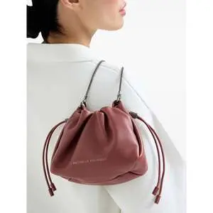 Brunello Cucinelli Leather Bucket Bag With Detachable Chain Strap - Red