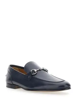 Gucci Blue Leather Loafers With Horsebit Detail