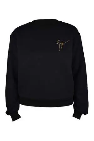 GIUSEPPE ZANOTTI Cotton Crewneck Sweatshirt With Gold Rhinestone Embroidery - Black
