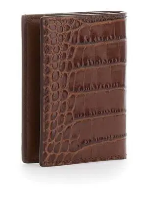 TOM FORD Folded Cardholder 'crocodile Effect' In Brown Leather For - Multicolor