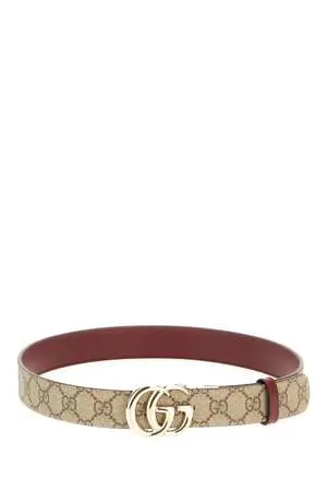 Gucci GUCCI Monogrammed Canvas Belt With Leather Trim And Gold Tone Interlocking G Buckle Multicolor