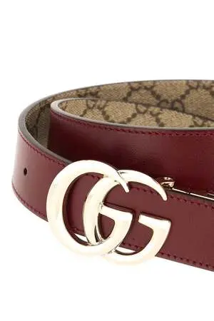Gucci Monogrammed Canvas Belt With Leather Trim And Gold Tone Interlocking G Buckle - Multicolor