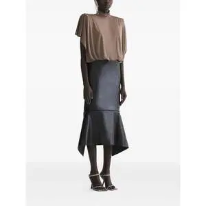 MUGLER Brown Padded Shoulder Blouse