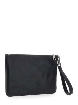 Dolce & Gabbana Leather Clutch With Logo Plate And Wrist Strap