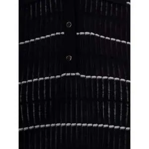 Max Mara Striped Knit Polo Top - Black