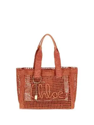 Chloé Chloé East-West Raffia Tote Bag Red