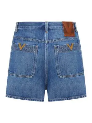 Valentino Garavani Medium Wash Denim Shorts With Contrast Stitching - Multicolor