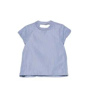 Sacai Striped Short Sleeve Crewneck Top With Open Back Detail - Blue