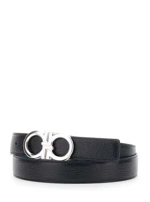 FERRAGAMO Reversible Belt With Gancini Buckle In Hammered Leather - Black