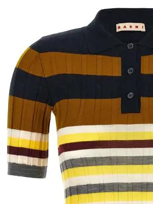Marni Ribbed Wool Striped Polo Shirt