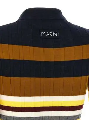 Marni Ribbed Wool Striped Polo Shirt