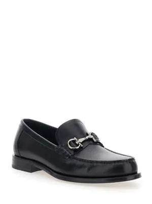 FERRAGAMO Leather Loafers With Gancini Detail