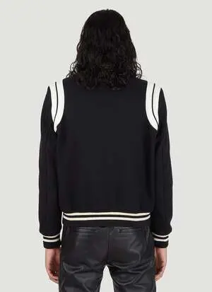 Saint Laurent Wool Varsity Bomber Jacket With Leather Trim - Black