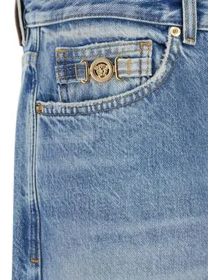 Versace Light Blue Denim Jeans With Logo Patch - Multicolor