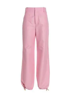 Marni Logo Embroidered Linen Blend Pants - Pink