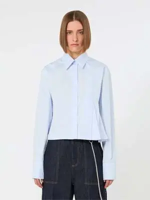 Sportmax Cropped Poplin Shirt With Asymmetrical Pleats - Blue
