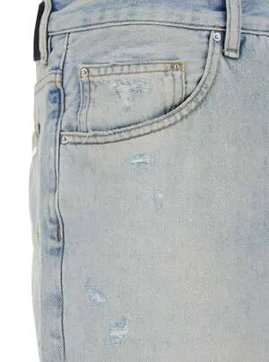 Amiri Light Blue Denim Jeans With Ripped Details And Logo Patch - Multicolor