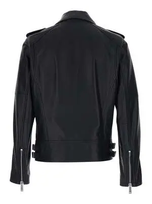 Dsquared2 Black Leather Biker Jacket With Silver Hardware