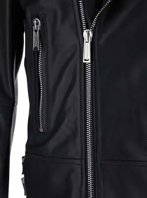 Dsquared2 Black Leather Biker Jacket With Silver Hardware