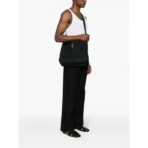 Saint Laurent Raffia Shoulder Bag With Cassandre Logo Plaque - Black