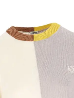 Loewe Asymmetric Hem Wool Sweater With Embroidered Logo - Multicolor